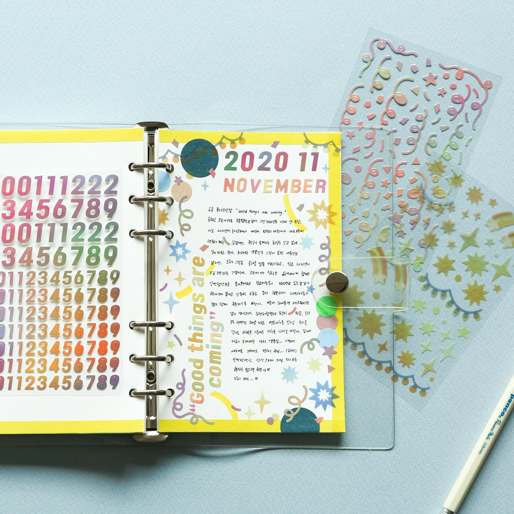 Diary Deco Sticker Pack: Hologram, Removable, Clear Stickers