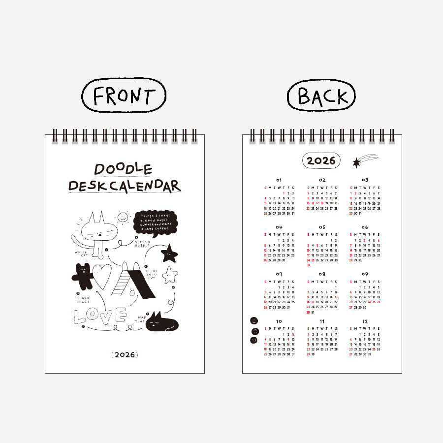 Iconic 2026 Doodle Desk Calendar: Cute Monthly Illustrations