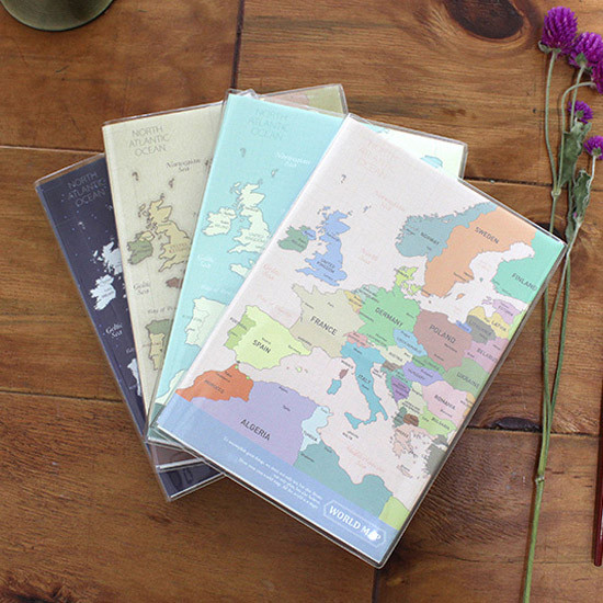Indigo World map decorative lined notebook - fallindesign