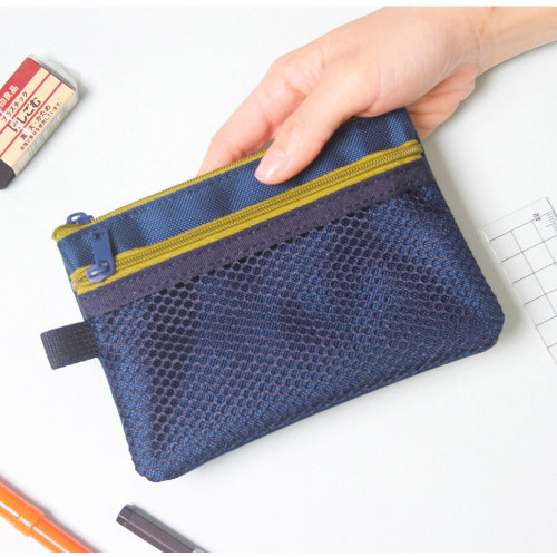 Dash and Dot Double pocket mesh zipper pouch small - fallindesign