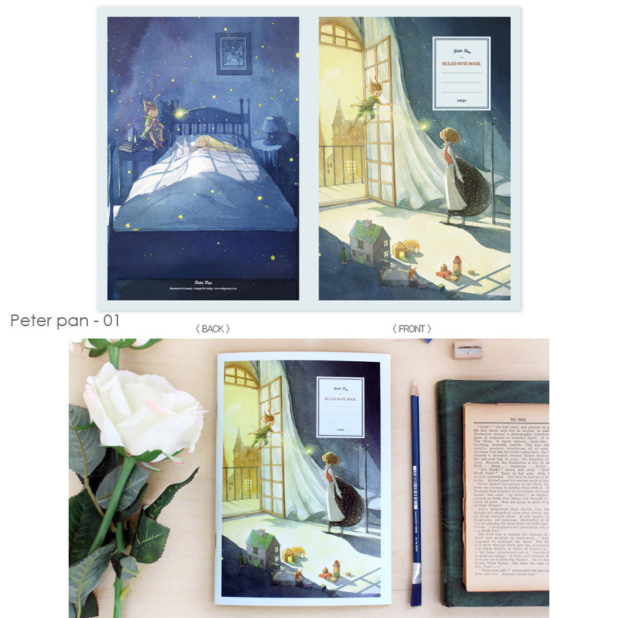 Indigo Peter pan illustration school lined notebook set - fallindesign