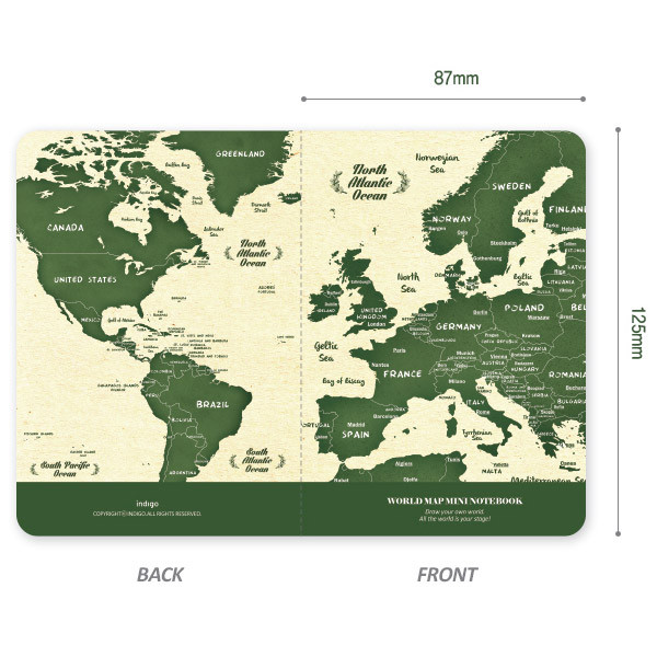 Indigo World map lined and plain small notebook - fallindesign
