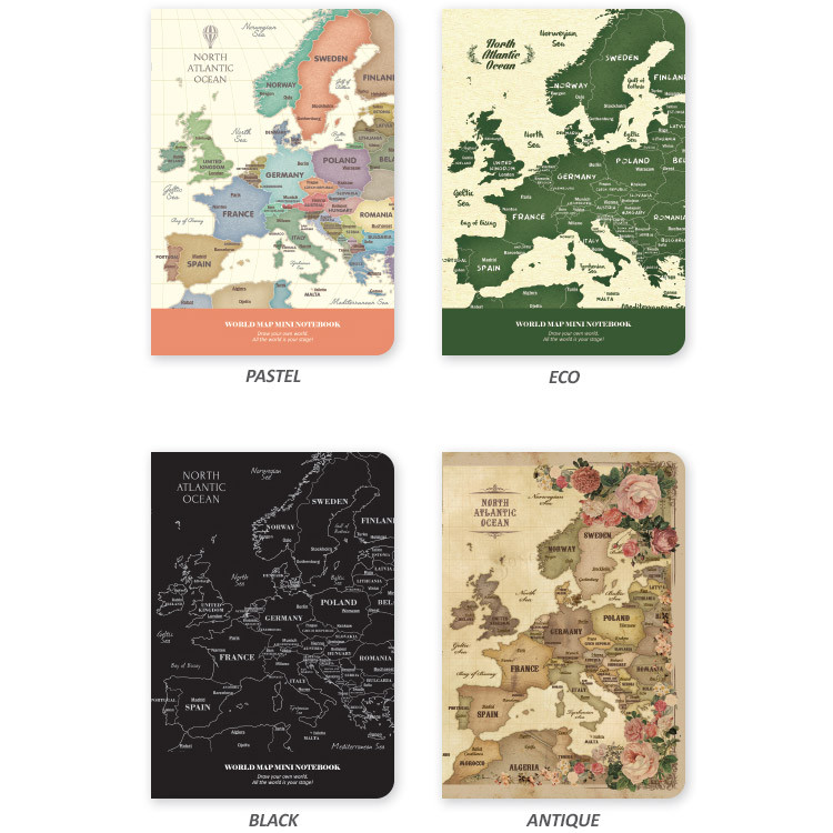 Indigo World map lined and plain small notebook - fallindesign