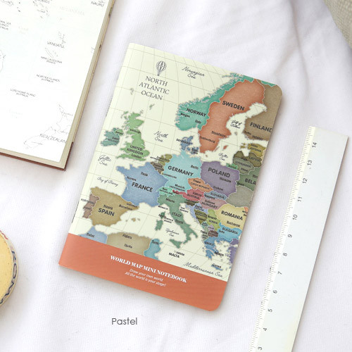 Indigo World map lined and plain small notebook - fallindesign