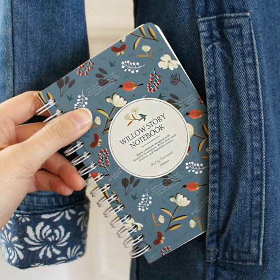 Indigo Willow story wirebound pattern small notebook - fallindesign