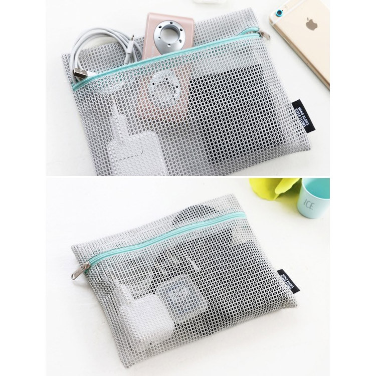 Iconic mesh travel zipper pouch set of 4 sizes ser.2 - fallindesign