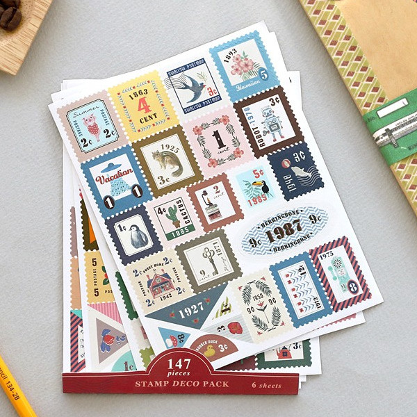 Iconic Stamp illustration deco sticker set of 6 sheets - fallindesign