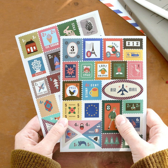 Iconic Stamp illustration deco sticker set of 6 sheets - fallindesign