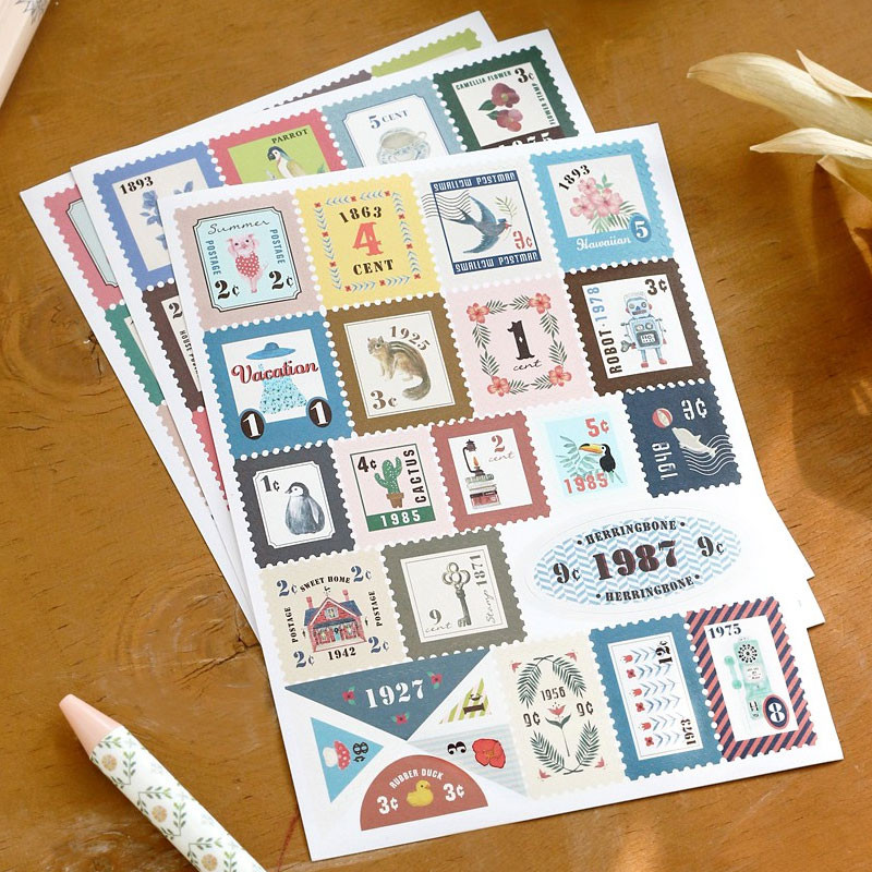 Iconic Stamp illustration deco sticker set of 6 sheets - fallindesign