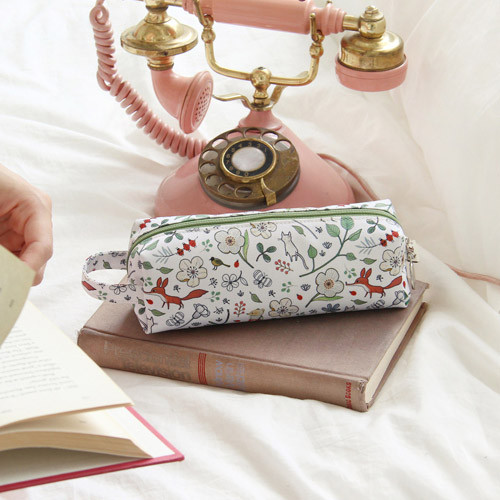 Indigo Willow pattern cube pencil case with strap - fallindesign