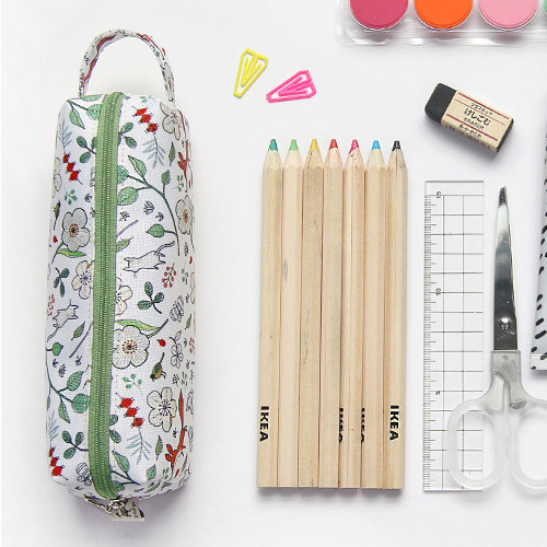 Indigo Willow pattern cube pencil case with strap - fallindesign