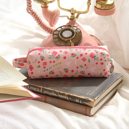 Indigo Willow pattern cube pencil case with strap - fallindesign