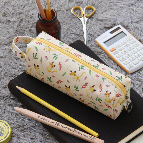 Indigo Willow pattern cube pencil case with strap - fallindesign