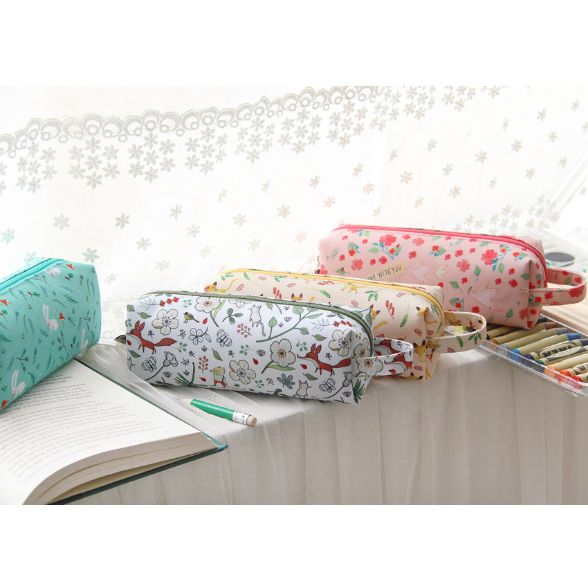 Indigo Willow pattern cube pencil case with strap - fallindesign