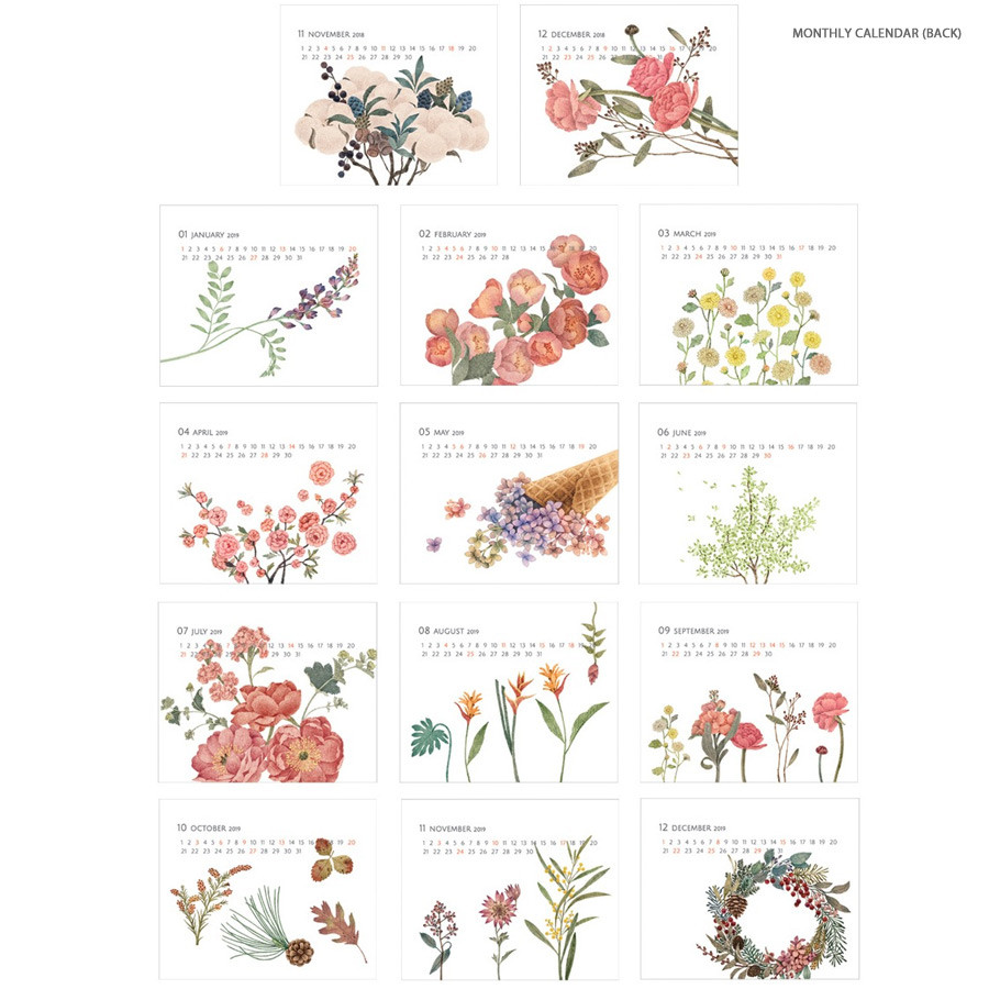 N.IVY 2019 Mercibloom spiral desk calendar -Fallindesign