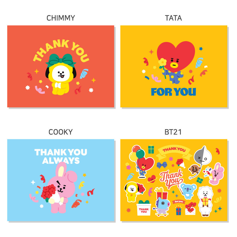 BT21 Thank you card and envelope set - Fallindesign.com