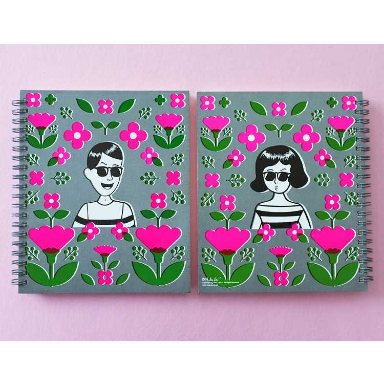 Oohlala Funny illustration tabom pink flower wirebound plain notebook ver.2