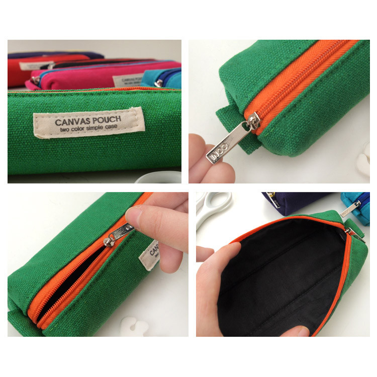 2young Two tone color simple canvas pencil case - fallindesign
