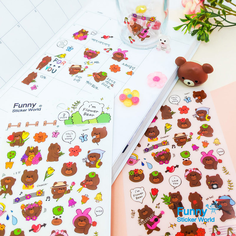 Funny Sticker Flower Bear PVC Clear Sticker