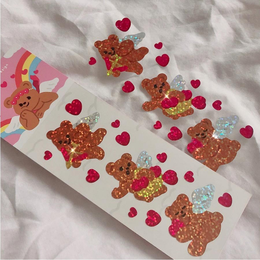 Pureureum Big Cupid Bear Holographic Sticker: Charming Decor