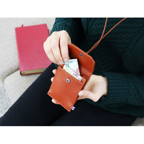 Indigo The basic M pocket card case holder with neck strap ver.2