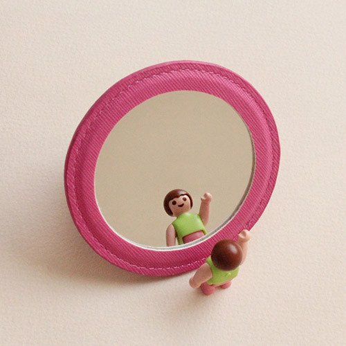 Afternoon Hello cute illustration round hand mirror - fallindesign