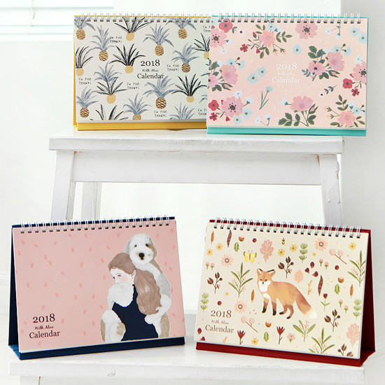 With alice 2018 Rim illustration spiral bound desk calendar