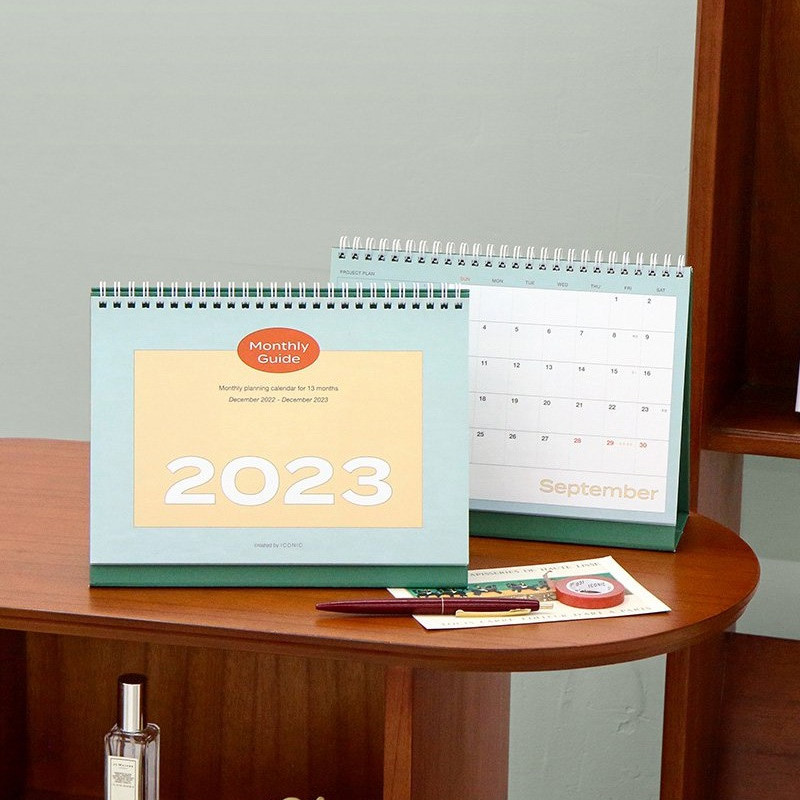 Iconic 2023 Monthly Guide Standing Flip Desk Calendar