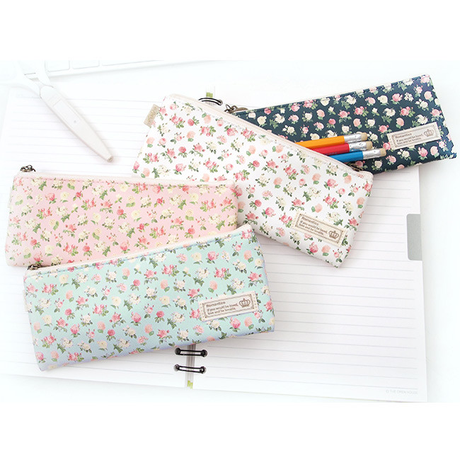 2Young Flower pattern flat zipper pencil case pouch - fallindesign
