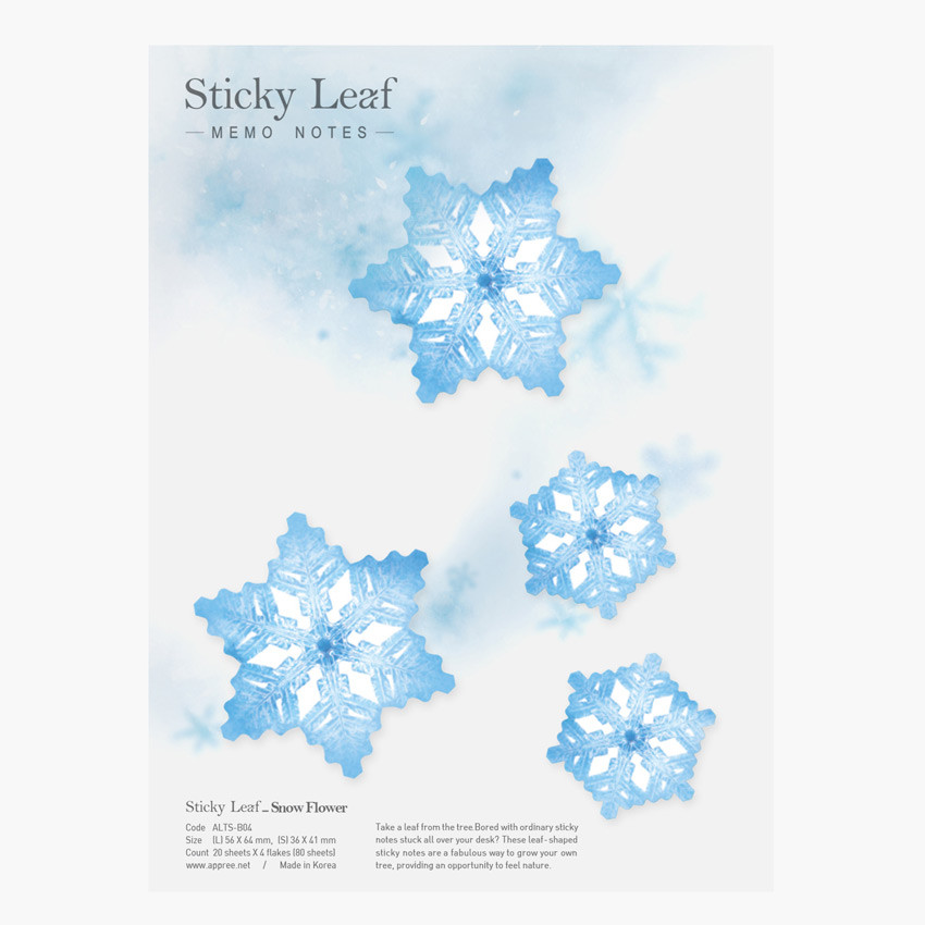 Appree Snow flower transparent sticky memo notes Large - Blue