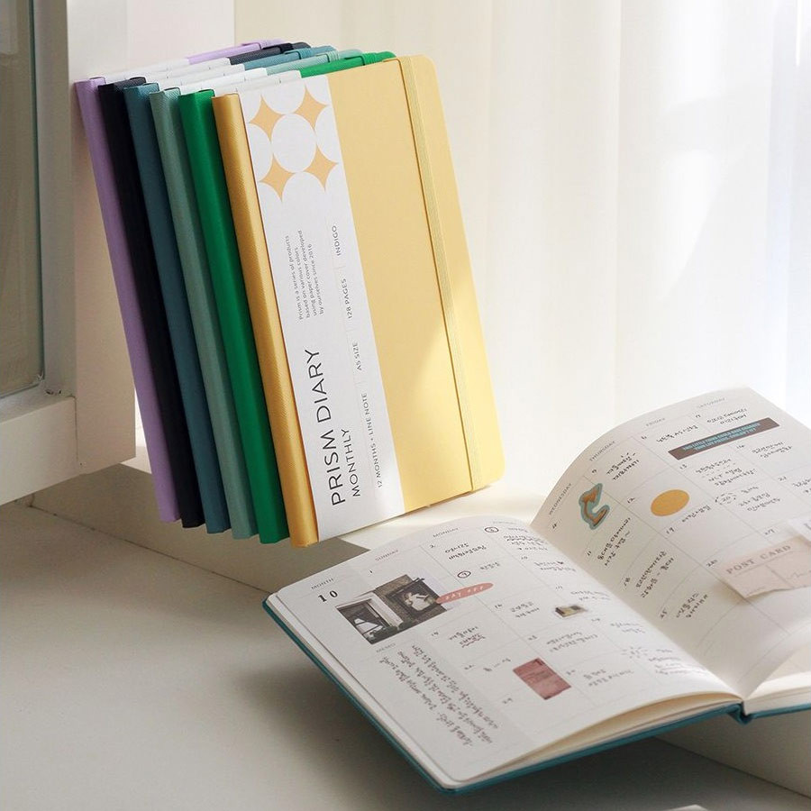 Indigo Prism A5 Undated Monthly Diary Lined Notebook