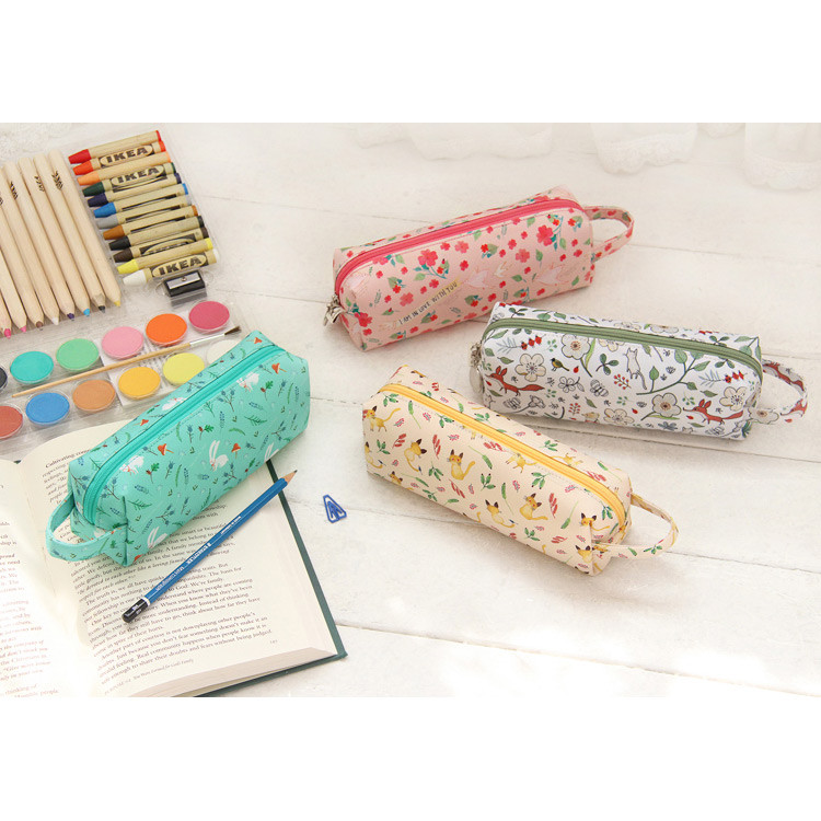 Indigo Willow pattern cube pencil case with strap - fallindesign
