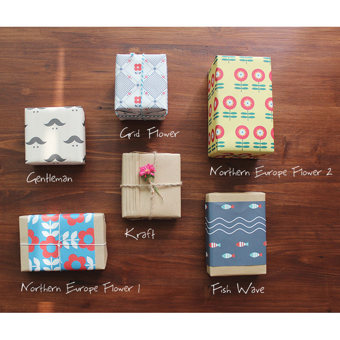 Gentle wave Northern Europe pattern deco wrapping paper set