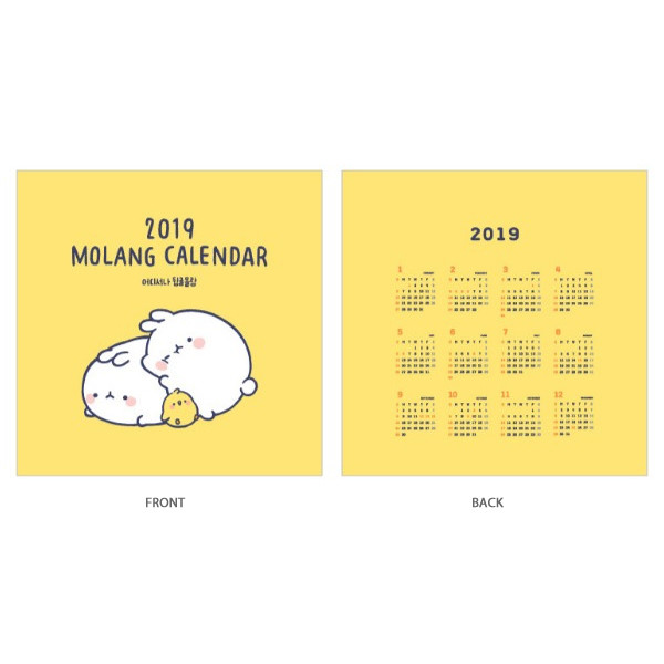 Bookcodi 2019 Molang monthly hanging wall calendar