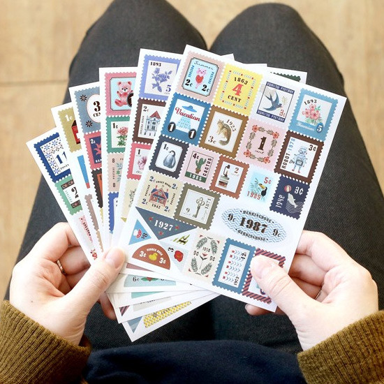 Iconic Stamp illustration deco sticker set of 6 sheets - fallindesign