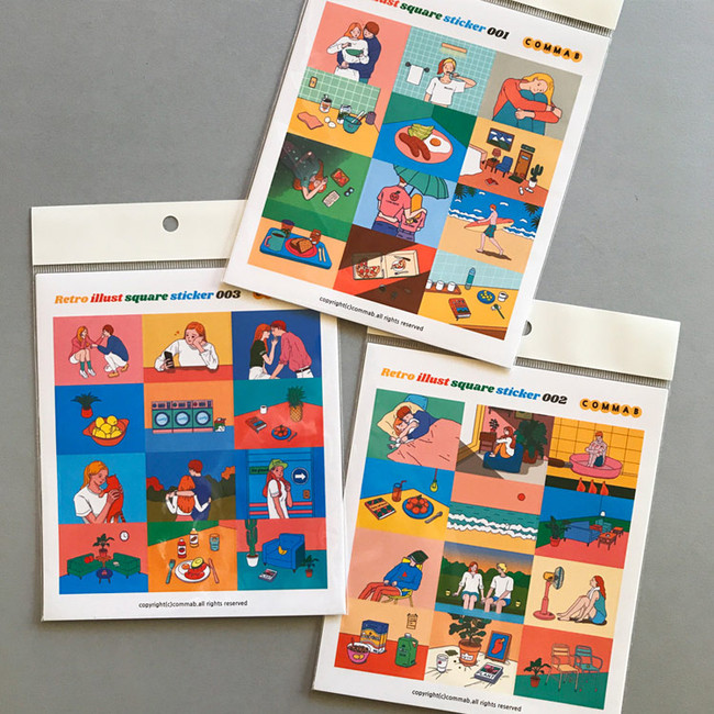 Design comma-B Retro illustration squared paper sticker