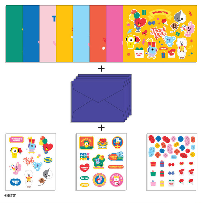 BT21 Thank you card and envelope set - Fallindesign.com