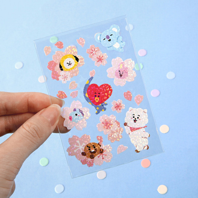 BT21 Cherry Blossom Glitter Removable Sticker - Fallindesign