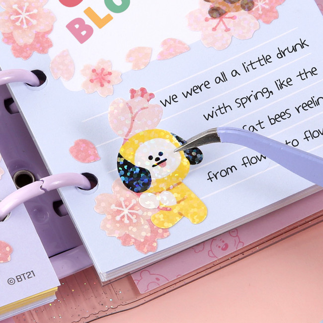 BT21 Cherry Blossom Glitter Removable Sticker - Fallindesign