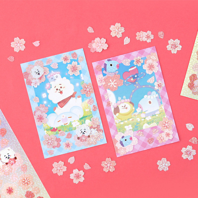 BT21 Cherry Blossom Glitter Removable Sticker - Fallindesign