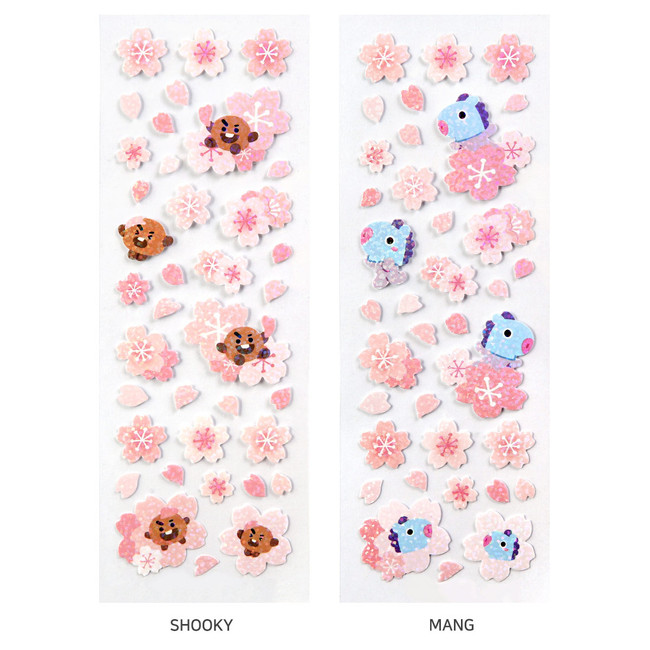 BT21 Cherry Blossom Glitter Removable Sticker - Fallindesign