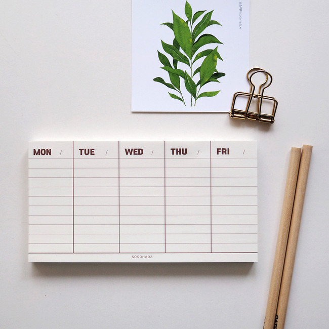 Sosohada Brown Monday through Friday Weekday Planner Notepad