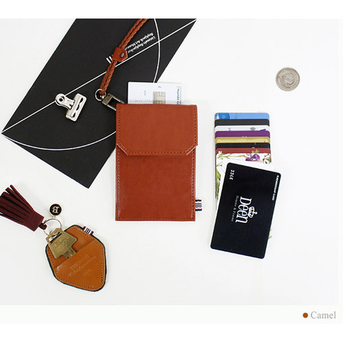 Indigo The basic M pocket card case holder with neck strap ver.2