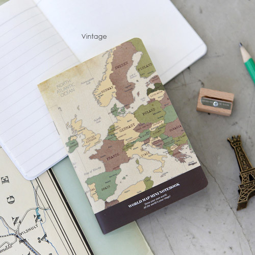 Indigo World map lined and plain small notebook - fallindesign