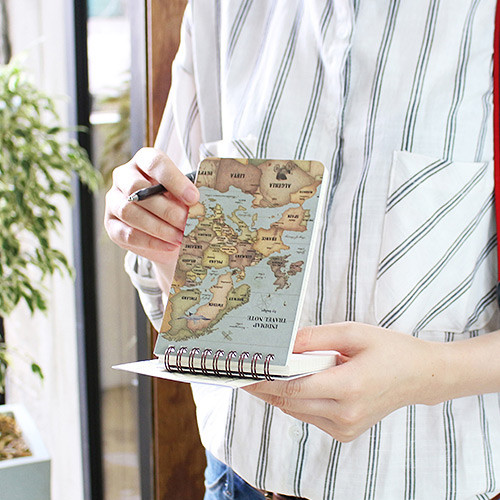Indigo World map pattern wirebound lined notepad - fallindesign