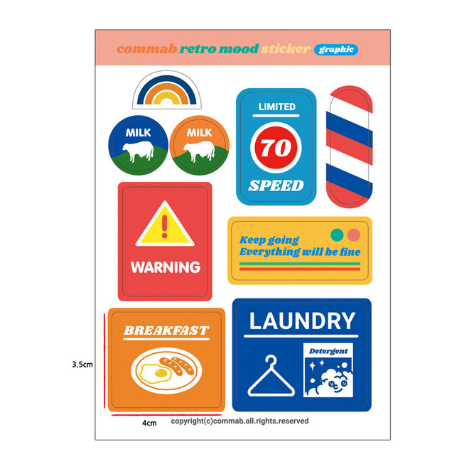 Design comma-B Retro mood paper sticker