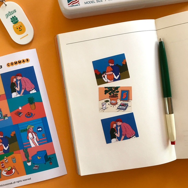 Design comma-B Retro illustration squared paper sticker