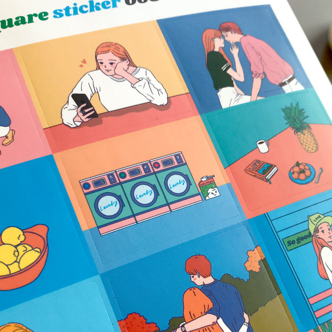 Design comma-B Retro illustration squared paper sticker