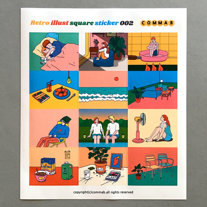 Design comma-B Retro illustration squared paper sticker