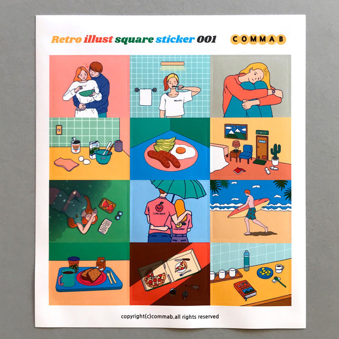 Design comma-B Retro illustration squared paper sticker